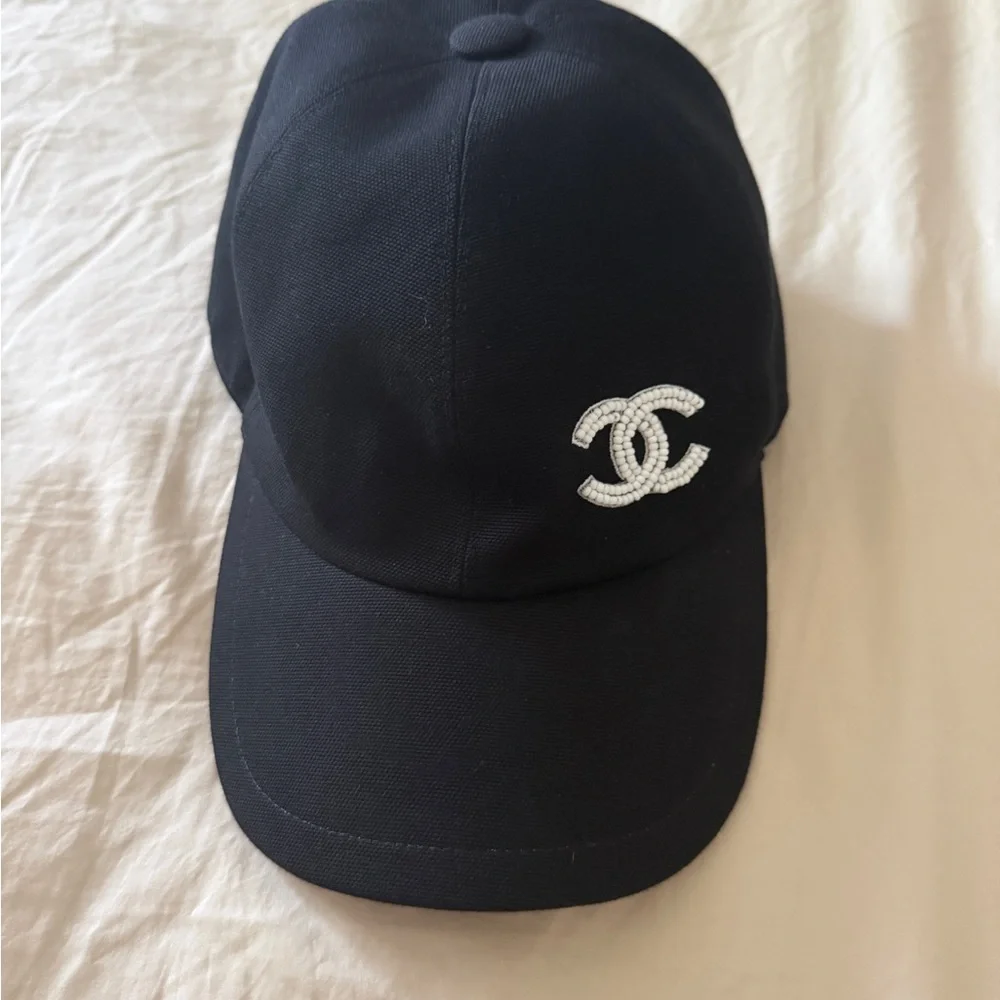 CHANEL | Accessories | Chanel Black Cap With White Interlocking Cc ...